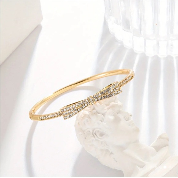 Jewelry | Gold Rhinestone Bow Bangle | Poshmark